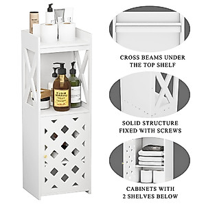 BYFU Bathroom Storage Cabinet, White Bathroom Floor Cabinet Freestanding Organizer with Door and Open Shelf for Kitchen Living Room Narrow Space
