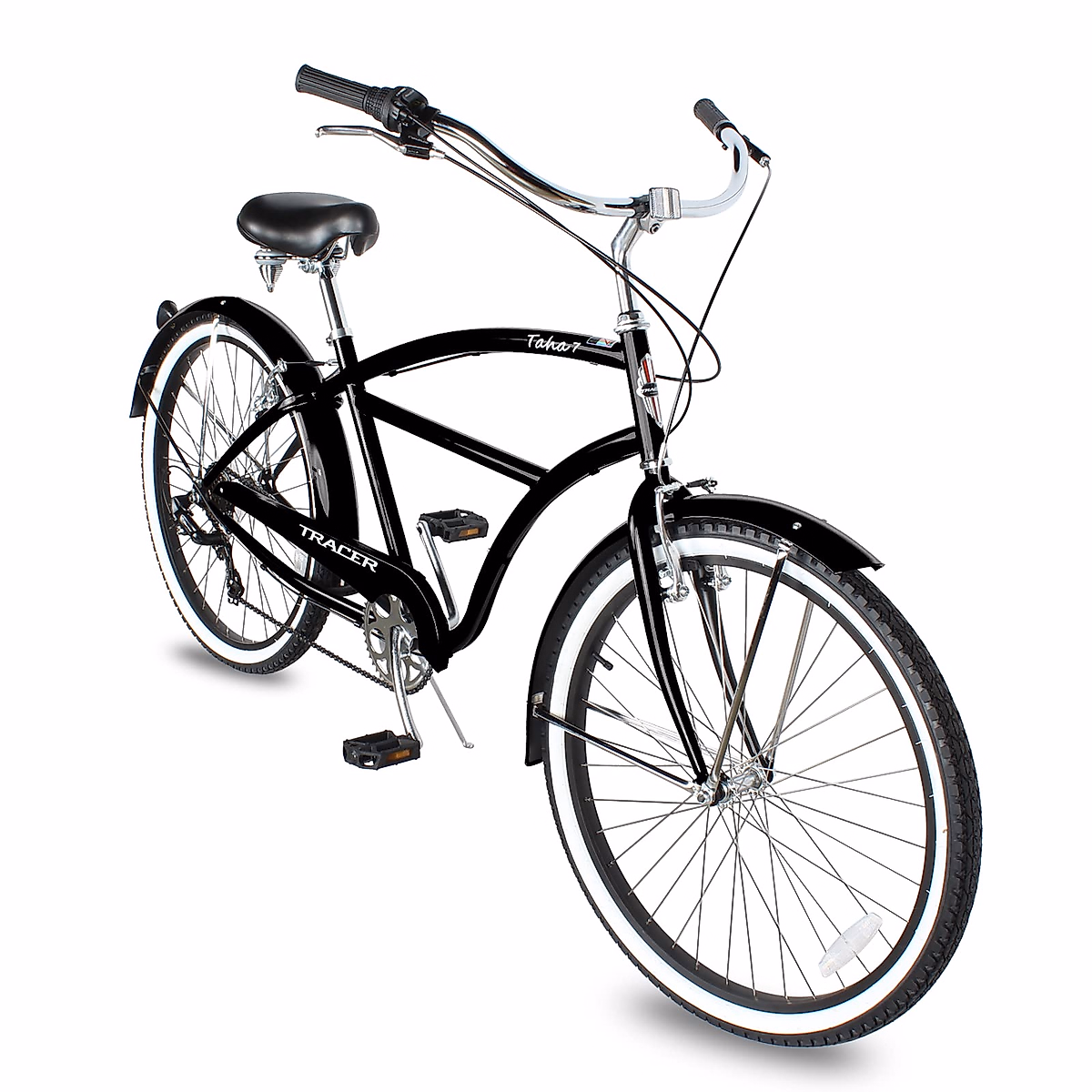 Tracer Taha 26 in Hybrid Beach Cruiser 7 Speed Steel Frame Men's Bicycle, Black