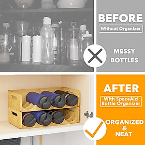 SpaceAid Bamboo Water Bottle Organizer with Labels, Kitchen Pantry Water Bottle Storage Rack for Cabinets, Home Cup and Wine Bottle Holder Shelf Organizers, 2 Pack 4-Slot, Hold 8 Bottles