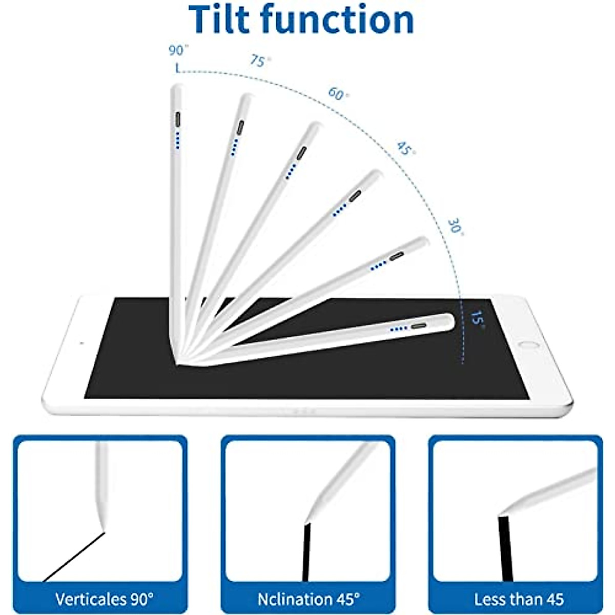 Stylus Pen for Apple iPad 1st 2nd 9th&10th(2018-2023) with Type-c Charging Magnetic, Palm Rejection,Tilting Detection, Compatible with iPad 6/7/8/9/10, iPad Air 3/4/5, iPad Mini 5/6, iPad Pro 11"/12.9