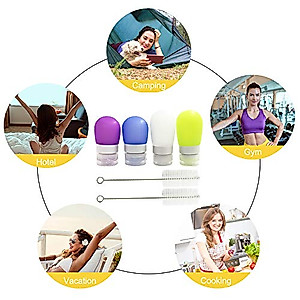 4 pcs Squeeze Salad Dressing Bottles, FineGood 1.3oz and 2 oz. Portable Sauce Containers, Leak Proof Food Storage Condiment Bottles, Comes with 2 pcs Cleaning Brushes - 4 Colors