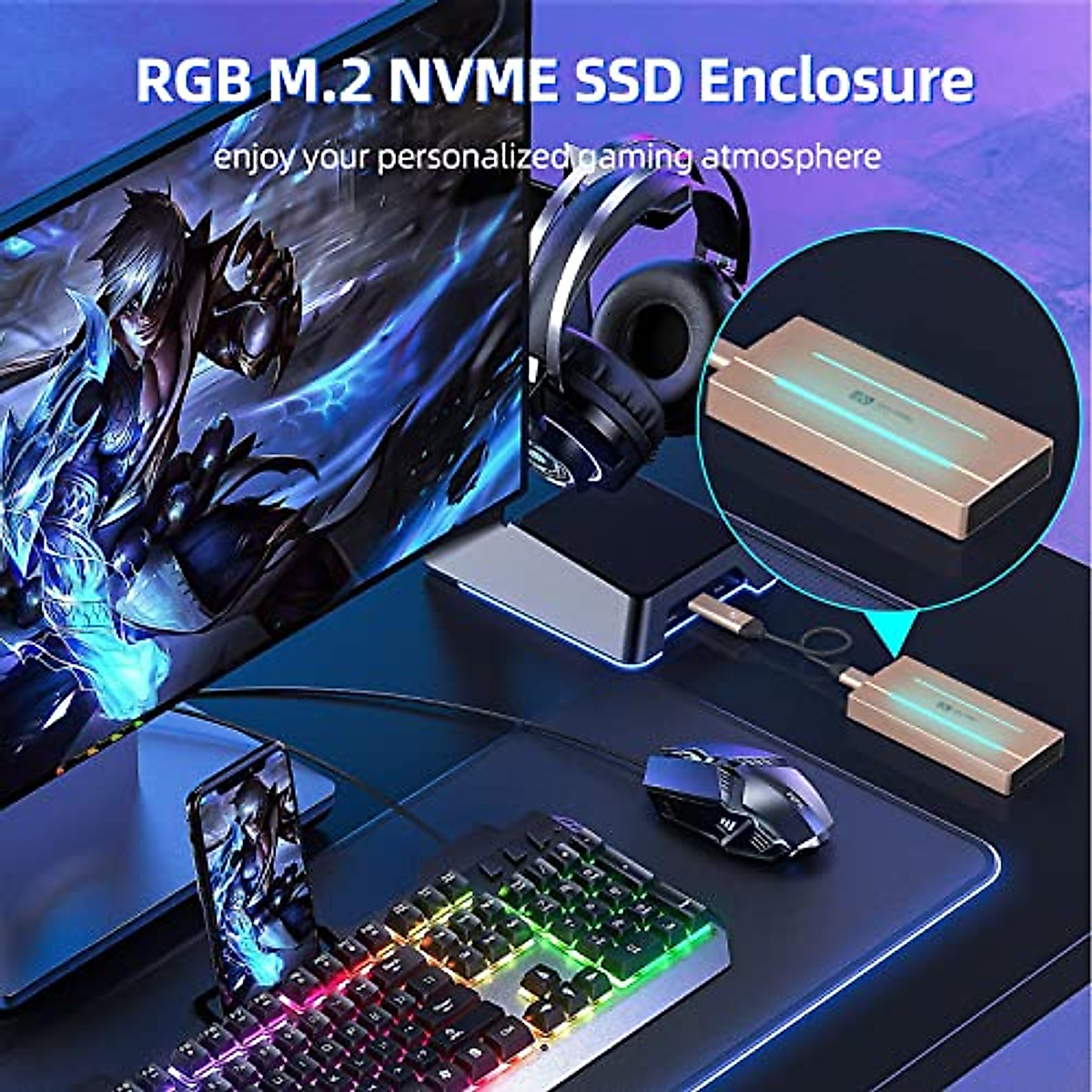 RGB M.2 NVME SSD Enclosure for Gaming, SANZANG USB 3.1 Gen 2(10 Gbps ...