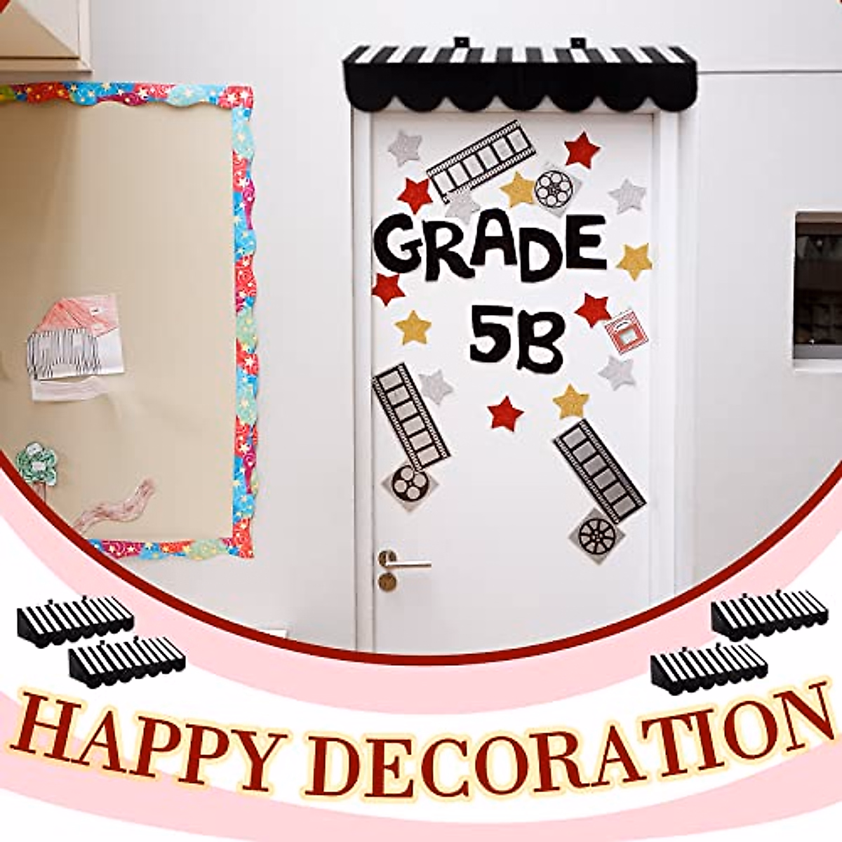 Tallew 4 Piece 3D Awning Wall Decorations Stripes Paper Awning Kids Awnings Circus Birthday Party Decor Carnival Theme Party Decorations for Doors Window Wall Classroom Home Concession Room(Black)