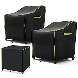 GARPROVM Garden Chair Covers Winterproof Outdoor Chair Covers 3 Pack, Patio Chair Covers 32" Wx30 Dx31 H, Table Cover 19" Wx19 Dx20 H, Outdoor Furniture Covers Waterproof 420D Oxford Fabric