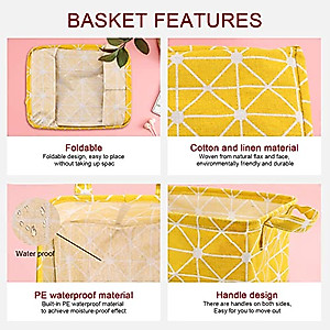 5 Pcs Foldable Storage Bin Basket,Foldable Container Organizer Fabric Storage Receive Baskets with Handle Cotton Linen Blend Storage Bins for Makeup, Book, Baby Toy,9.85x7.9x5.5 inch