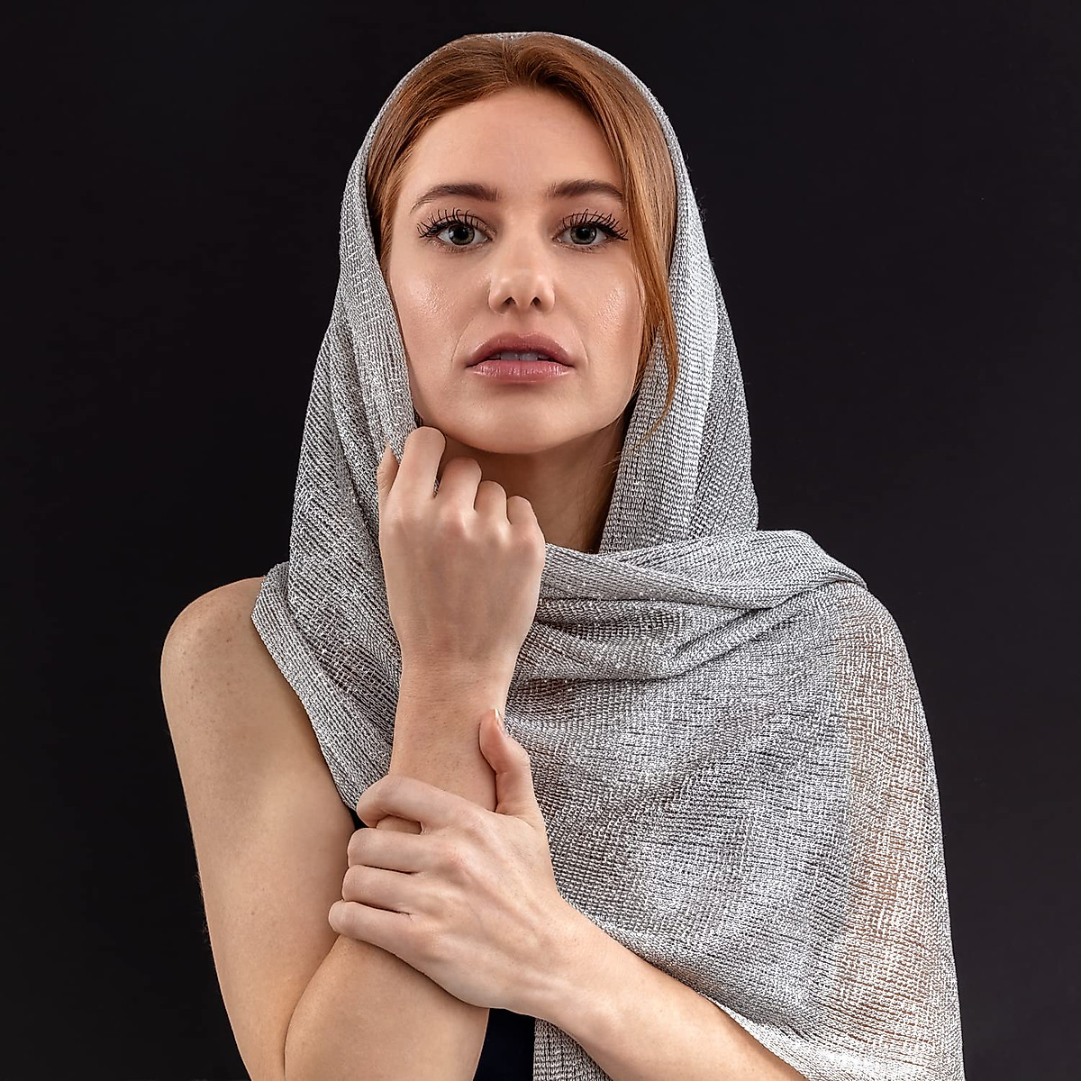 ShineGlitz Shawls and Wraps for Evening Dresses, Metallic Glitter Shawls for Women, Sparkling Wedding Metallic Silver Shawl Gift