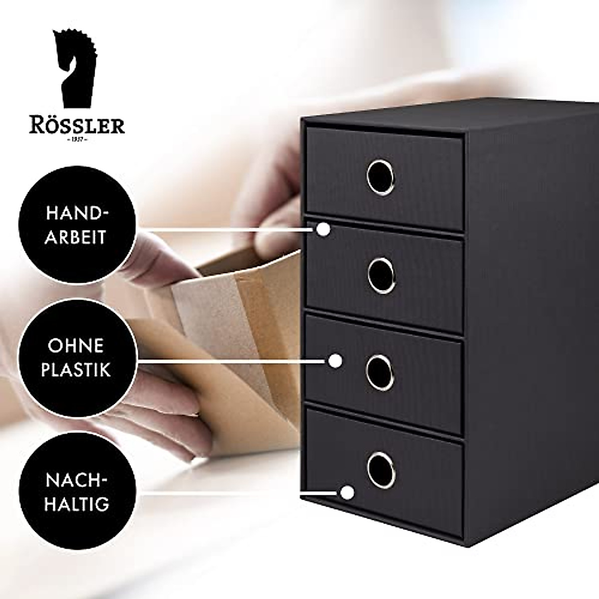 Rossler Soho 4 Drawer Filing Storage Box - Black