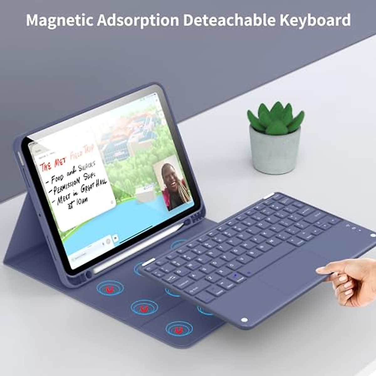 KENKE Keyboard Case for New iPad Air 11 Inch 2024 (M2) / iPad Air 5th Gen 2022 / Air 4th Gen 2020 10.9 Inch with Pencil Holder, Smart Magnetically Detachable Bluetooth Touchpad Keyboard, Purple