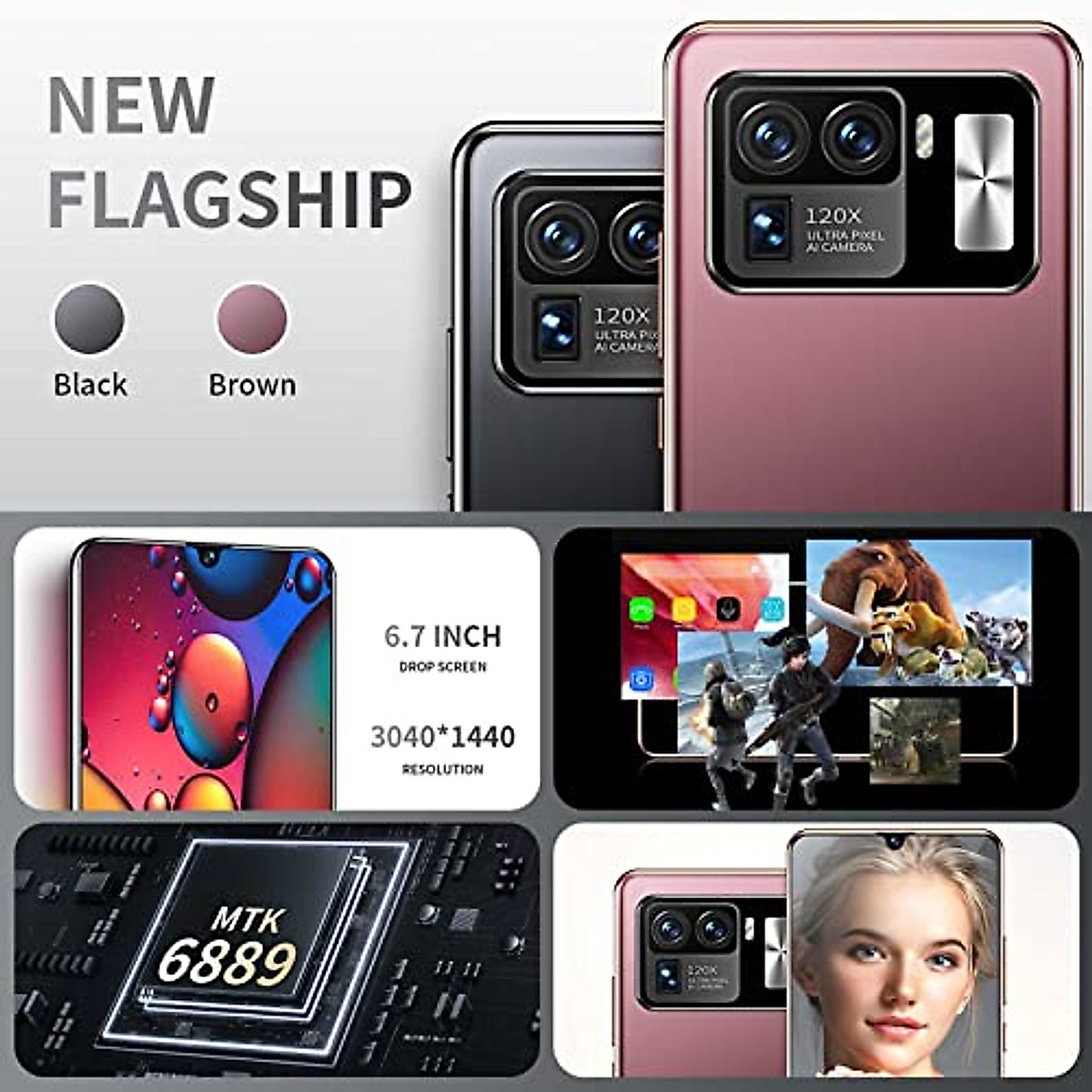 Smartphone, HD Screen Unlocked Mobile Phones, 6.1 Inch 4GB 64GB Cell Phone, 1080x1920 800W 3200W Camera Support Bluetooth GPS Microphone FM Radio(Matte Black)