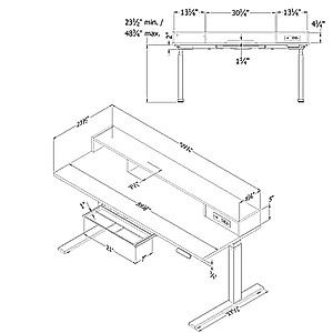 South Shore Majyta Adjustable Height Standing Desk with Built In Power Bar Soft Elm and Matte Black, Contemporary