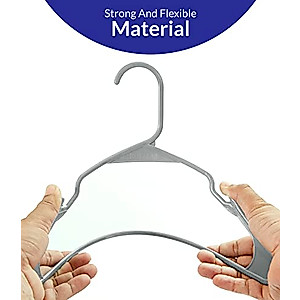 ROYALE 60 Pack Grey Plastic Hangers for Clothes - Heavy Duty Plastic Clothes Hanger Ideal for Everyday Standard Use - Lightweight & Space Saving Notched Plastic Hangers - Slim & Sleek Shoulder Groove
