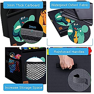 Toy Chest for Boys,Kids Toy Storage Bins,Toy Box for Boys,Collapsible toy organizers with Lid Handles,Removable Divider,Large Storage Containers for Playroom,Bedroom,Nursery,Dinosaur Pattern (black)