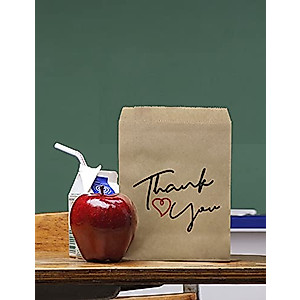 Jexila 100 Pack Thank You Paper Treat Bags Flat Kraft Cookie Favor Bag for Candy Snack Bakery Wedding Party Gift Bags( 5''X7'')