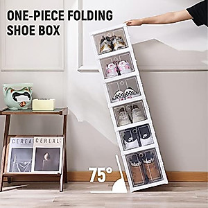 Foldable Shoe Storage Boxes - SYNCVIBE 3 Pack Shoe Storage Organizer with Clear Door Plastic Stackable Shoe Containers Bins with Lids for Closet Space Saving Foldable Sneaker Containers Bins Holders Hat Organizer (3 Pack, White)