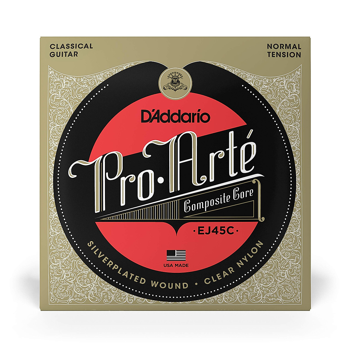 D'Addario Guitar Strings - Pro-Arte Classical Guitar Strings - EJ45C - Nylon Guitar Strings - Silver Plated Wrap, Composite Core, Clear Nylon Trebles - Normal Tension