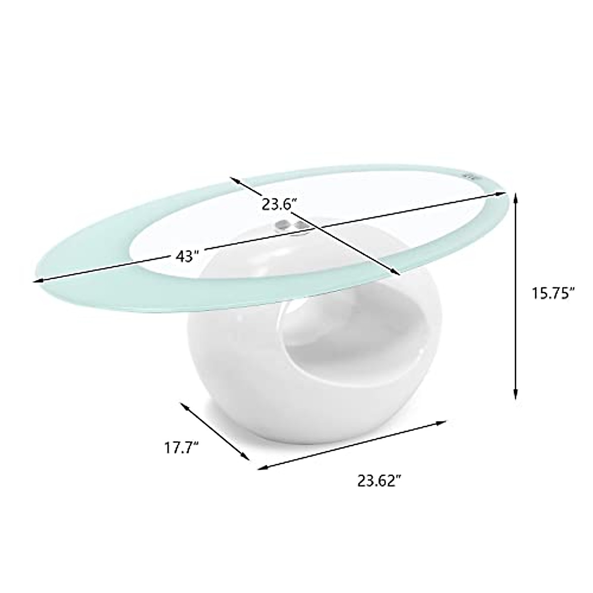 Modern White Glass Coffee Table for Living Room, with Glass Top & Glossy Solid Base for Storage, Sofa Side Central Table, Oval Glass Table Set for Living Room, Sitting Room