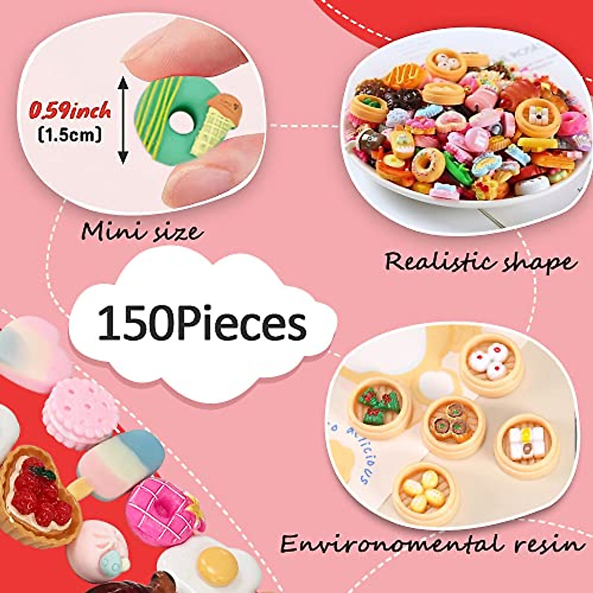 150 Pieces Miniature Food Drink Bottles Soda Pop Cans Pretend Play Kitchen Game Party Accessories Toy Hamburger Cake Ice Cream Tableware for 1/12 Doll House