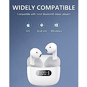 Bluetooth Headphones Wireless Earbuds for iPhone/Android, Noise Cancelling Immersive Waterproof Wireless Earphones with Charging Case Compatible with iPhone 14/13/12/11/SE/X/8/7/iPad/Android - White