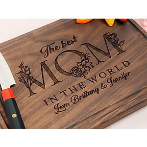Personalized Cutting Board, Custom Mother's Day, Baby Shower or Birthday Gift Idea, Wood Engraved Charcuterie, for Parents and Grandmas, Floral Mom Design 110