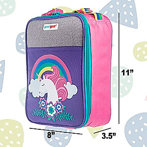 Good Gear Insulated Lunch Bag for Kids w/ Water Bottle Holder & Large Compartment, Unicorn School Girls Lunchbox, Pink/Purple
