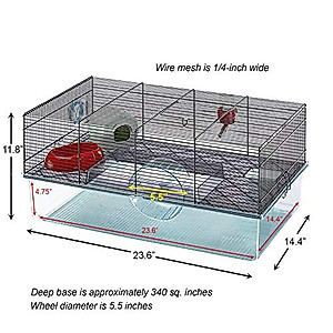 Favola Large Hamster Cage Includes Free Water Bottle, Exercise Wheel, Food Dish & Hamster Hide-Out Measures 23.6L x 14.4W x 11.8H-Inches & Includes 1-Year Manufacturer's Warranty