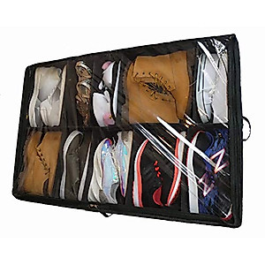 BENIZZA Under Bed Shoe and Clothes Storage Organizer - Customizable & Adjustable Dividers, Perfect Container for Under Bed or Closets, Sturdy Sides and Bottom, Large Shoes, Kids Men Women (Black)