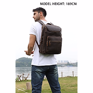 Lannsyne Vintage Genuine Leather 16" Laptop Backpack For Men Hiking Travel Bag Camping Rucksack