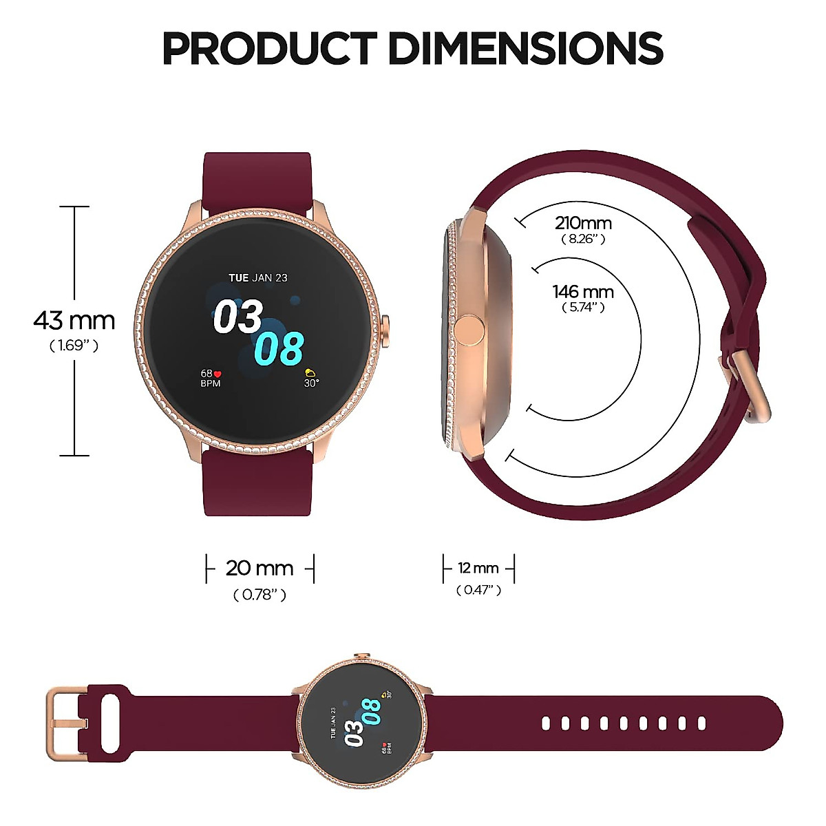 iTouch Sport 3 Smartwatch (with 24/7 Heart Rate Tracking, Step Counter, Notifications, Body Temperature Monitor)