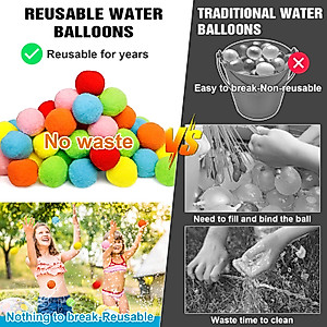 Korlon Tec 60 Pcs Reusable Water Balls, 2.5" Outdoor Water Toys Reusable Water Balloons for Kids, Summer Toys for Backyard Pool Trampoline Water Fun