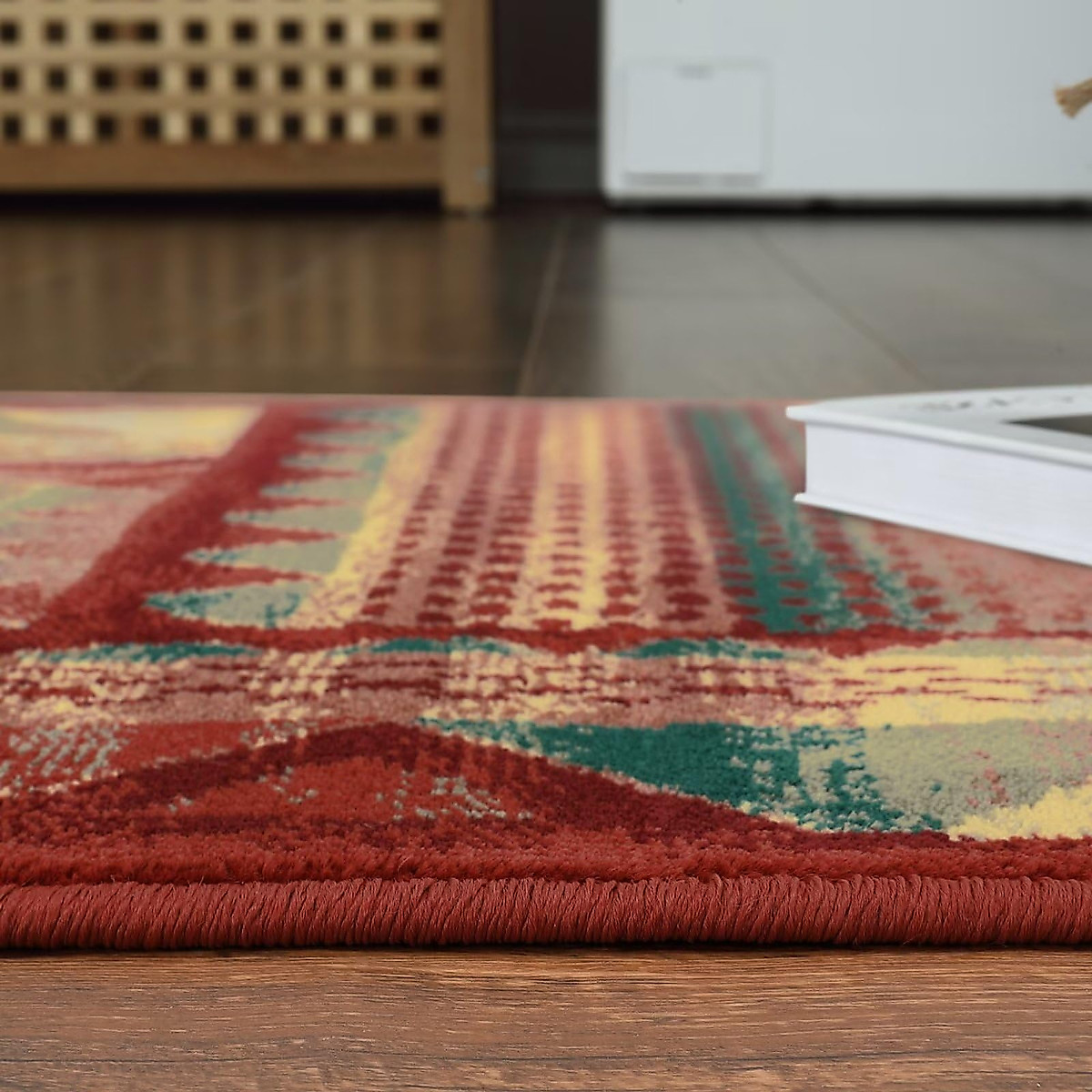 COZYLOOM 9x12 Area Rug Vintage Tribal Distressed Rug Bohemian Farmhouse Rustic Geometric Rug Non Slip Non-Shedding Low Pile Accent Rug Indoor Fluffy Boho Carpet for Living Room Bedroom Home Office