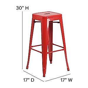 Flash Furniture Commercial Grade 30" High Backless Red Metal Indoor-Outdoor BarStool with Square Seat