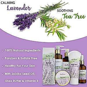 Spa Gift Baskets For Women - Luxury Bath Set With Lavender & Tea Tree Oil - Spa Kit Includes Body Wash, Bubble Bath, Lotion, Bath Salts, Body Scrub, Body Spray, Shower Puff, and Towel