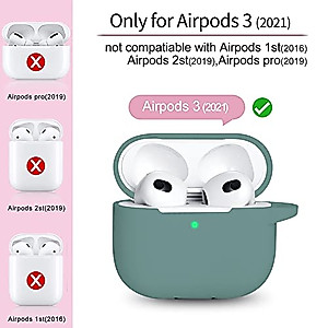 R-fun AirPods 3 Case Cover, Silicone Protective Accessories Skin with Keychain Compatible with Apple AirPod 3rd Generation 2021 for Women Men Girls Boys,Front LED Visible-Pine Green