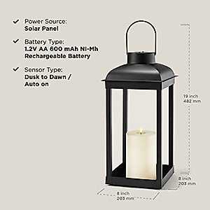 Outdoor Candle Lantern, Solar Powered - 15 Inch Tall, Black Metal, Open Frame (No Glass), Dusk to Dawn Timer, Decorative Large LED Lantern Lights for Front Porch, Garden or Patio Decor