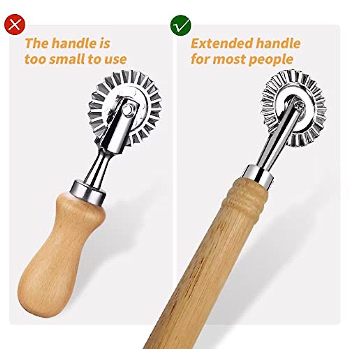 Ravioli Cutter Wheel,Pastry Wheel Cutter with Long Wooden Handle,Zinc Alloy Pasta Cutter Wheel for Kitchen