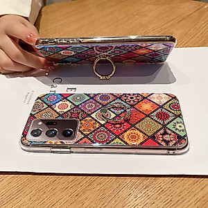 Case for Samsung Galaxy Note 20 Ultra (6.9-inch) Girls Women Cute Floral Slim Shockproof Protection Cover with Gold Ring Stand Mandala Ethnic Style Phone Case