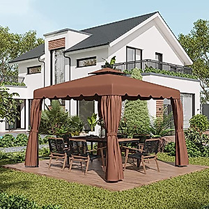 Outsunny 9.8' x 9.8' Gazebo Replacement Canopy, Gazebo Top Cover with Double Vented Roof for Garden Patio Outdoor (TOP ONLY), Coffee