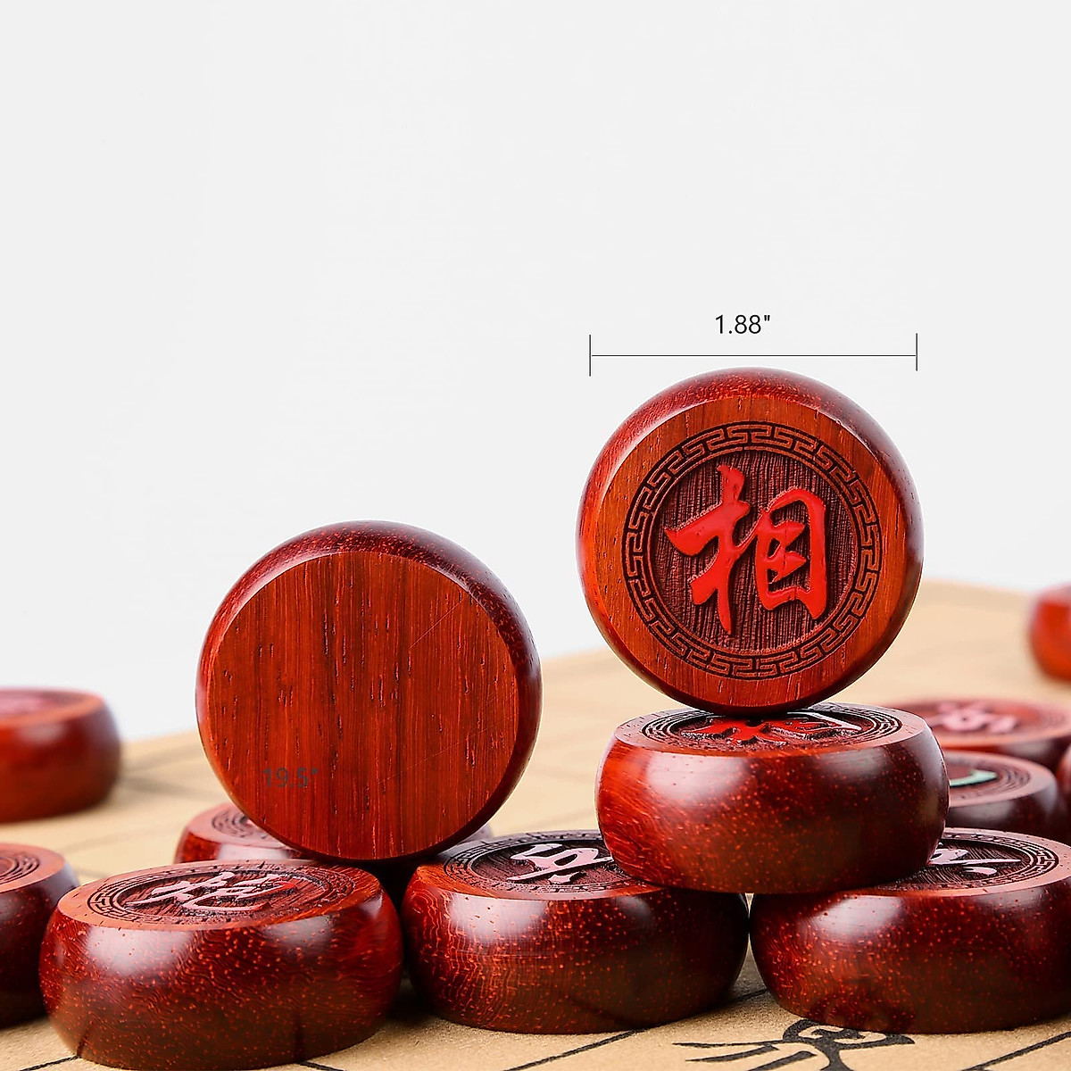 Wowwoody 1.88inch Mahogany Chines Chess Gift Box Set （Xiangqi ） Chines Traditional Xiangqi Classic Educational Strategy Board Games 2 Players Travel Game Set with Wooden Box and Leather Chessboard