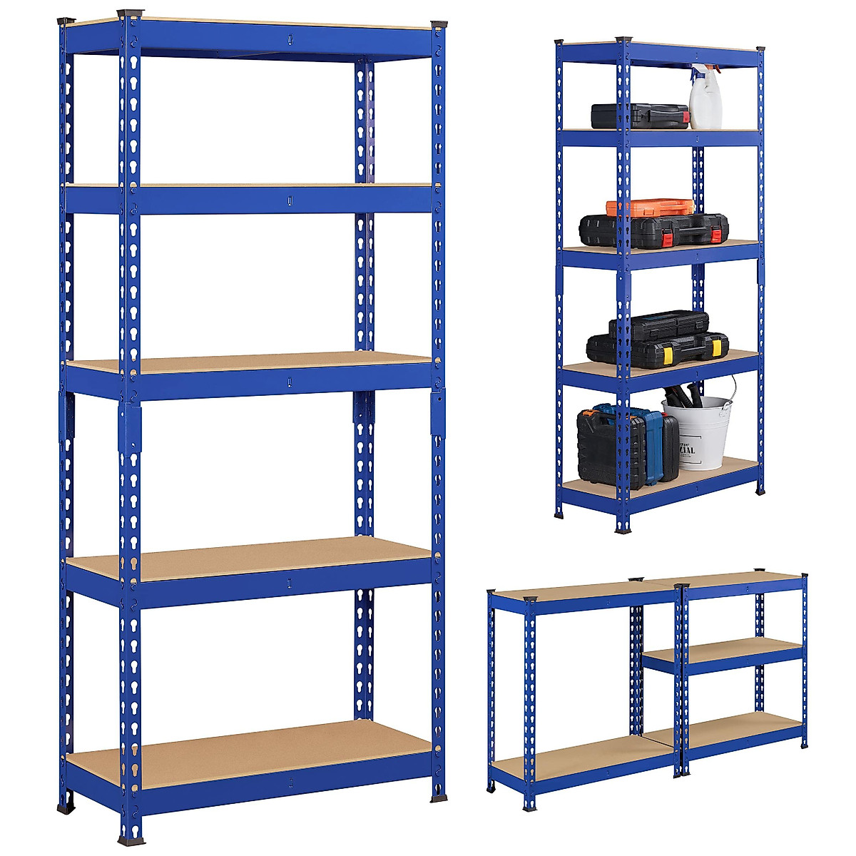 Topeakmart 4 PCS 5-Tier Utility Shelves, Metal Storage Shelves Garage Shelving Unit Adjustable Garage Storage Shelves Storage Racks Heavy Duty Shed Shelving- Blue, 27.5 x 12 x 60 Inch