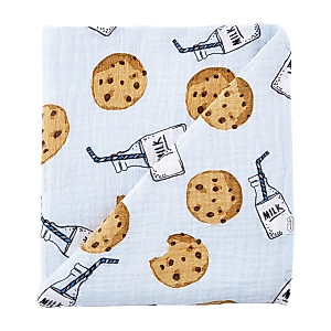 Mud Pie Muslin Swaddle, Milk and Cookies (Blue)