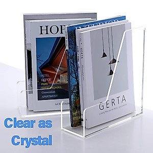 SANRUI Clear Magazine File Holder Vertical File Folder Holder, Acrylic Desk Organizer for File Storage, Book Bin and Office Desk Accessories ，2-Pack Bookshelf for Desk Home Office