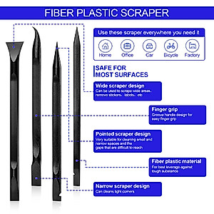 OIIKI 8 Pcs Plastic Scraper Tool, 4 Types Multi-Purpose Carbon Fiber Scraper, Non-Scratch Cleaning Tool, Pen-Shaped Scraper for Removing Labels, Stickers, Food, Paint, Oil Stains (Black)
