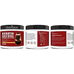 CRISTALBOX Keratin Hair Mask,Deep Repair Damage Hair Root, 250ml Hair Mask for Dry Damaged Hair,Hair Treatment Mask Keratin Hair & Scalp Treatment,Natural Deep Conditioner Hydrating Hair Masque