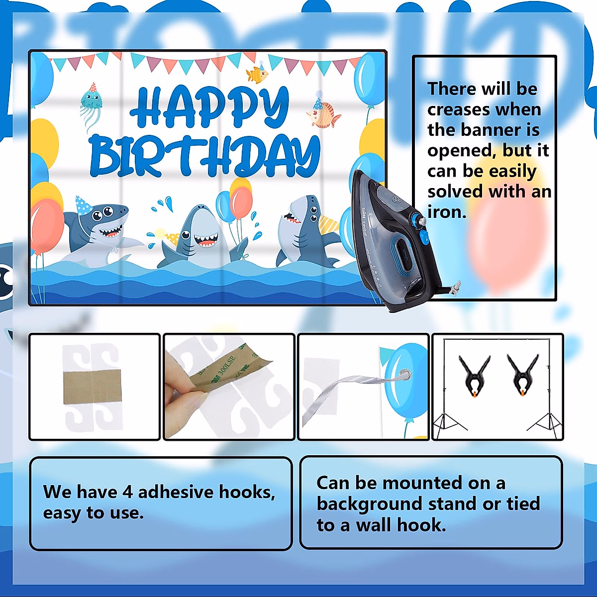 Shark Party Decorations Happy Birthday Banner Shark Party Supplies Animal Fish Shark Themed Under The Sea Decor for Baby Shower Boys 1st Birthday Party Decorations Backdrop Favors Photo Booth Props