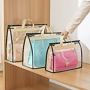 Peohud 9 Pack Clear Handbag Storage Organizer, Dust Bags for Handbags, Transparent Purse Organizer for Closet, Hanging Handbags Dust Cover Bags with Zipper, Handles and Hooks