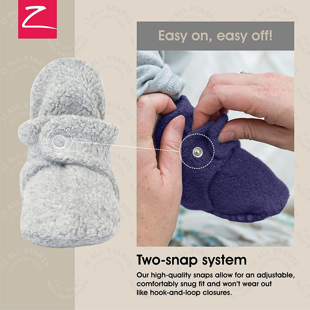 Zutano Unisex Baby Cozie Fleece Baby Booties, Baby Essentials, Pack of 3, Heather Gray/Baby Pink/Cream, 6 Months