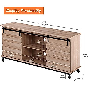 WAMPAT Mid-Century Modern TV Stands for TV up to 65 inches, Wood Storage Cabinet TV Console Table, Retro Media Entertainment Center for Living Room, Rustic Walnut