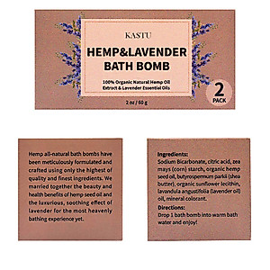 kastu Bath Bombs,2 Pack Fizzy Spa Gift Natural Hemp Oil Extract and Lavender Essential Oils Bath for Moisturizing Dry Skin,Relaxing,Bubble Bath for Gifts Idea for Men Women