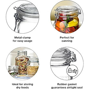 Bormioli Rocco Fido Wide Mouth Squared Glass Jar with Airtight Gasket Clamp Lid for Canning and Food Storage, 67.75 oz, Clear Top