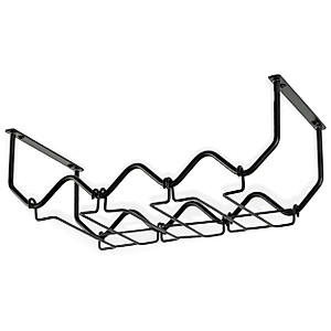 Wallniture Piccola Under Cabinet Wine Rack & Glasses Holder Kitchen Organization with 4 Bottle Organizer Metal Black